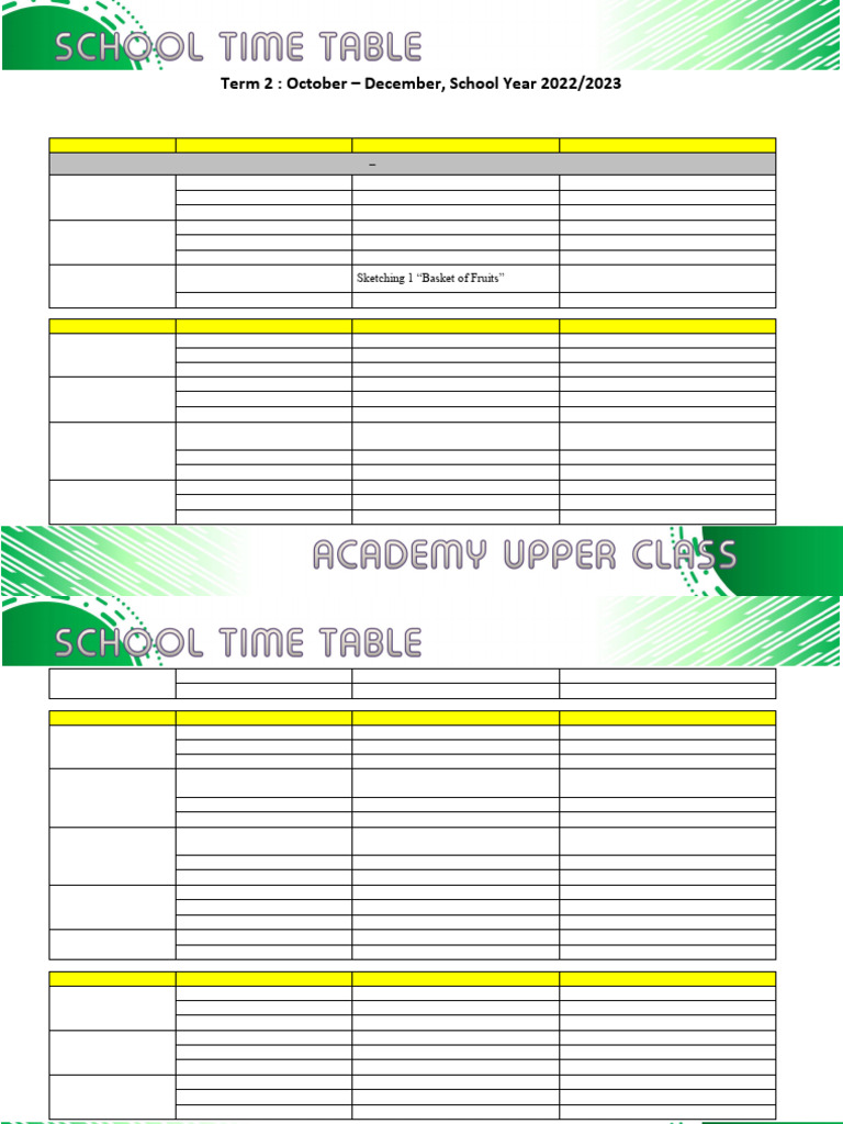 Time Table Term II Academy Upper 2022-2023 Villa Bandara | PDF