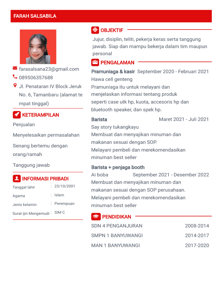 CV - Farah Salsabila | PDF