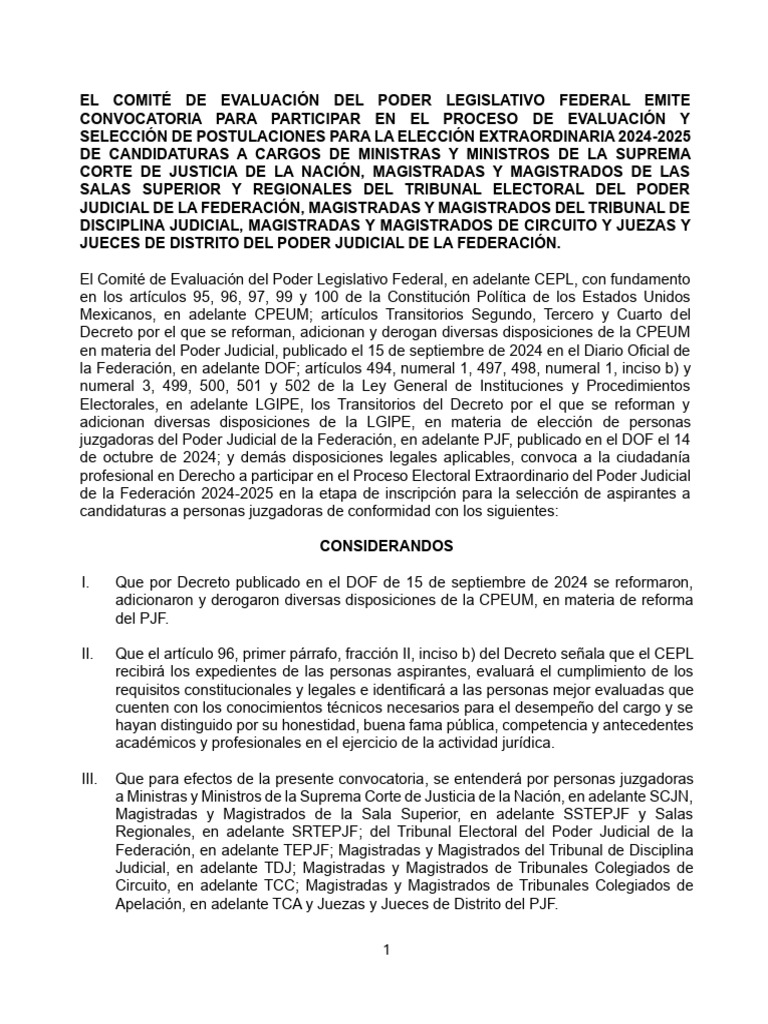 4-11-24-CEPL_CONVOCATORIA_DIARIO_OFICIAL | PDF | Judicaturas | Gobernancia