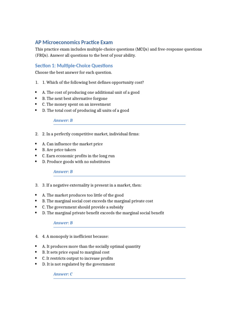 AP Microeconomics Practice Exam Guide | PDF