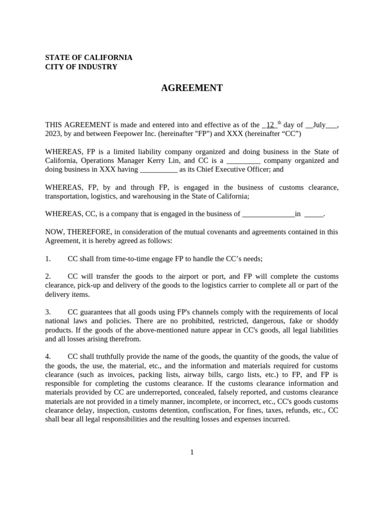 AAA Agreement - Feepower Inc | PDF | Mediation | Customs