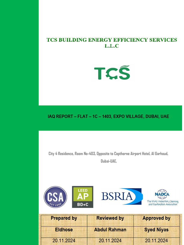 Flat 1403 - 1C - Expo Village - IAQ Report-Rev2 | PDF | Volatile ...