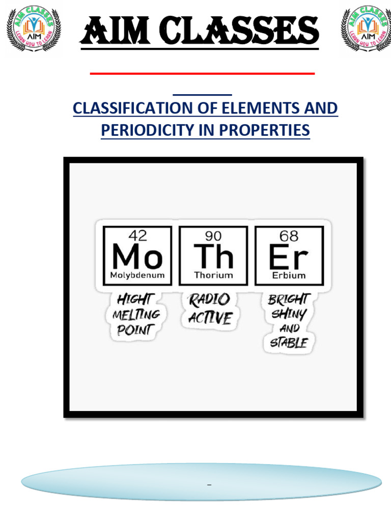 Classification of Elements in Chemistry | PDF | Ion | Periodic Table