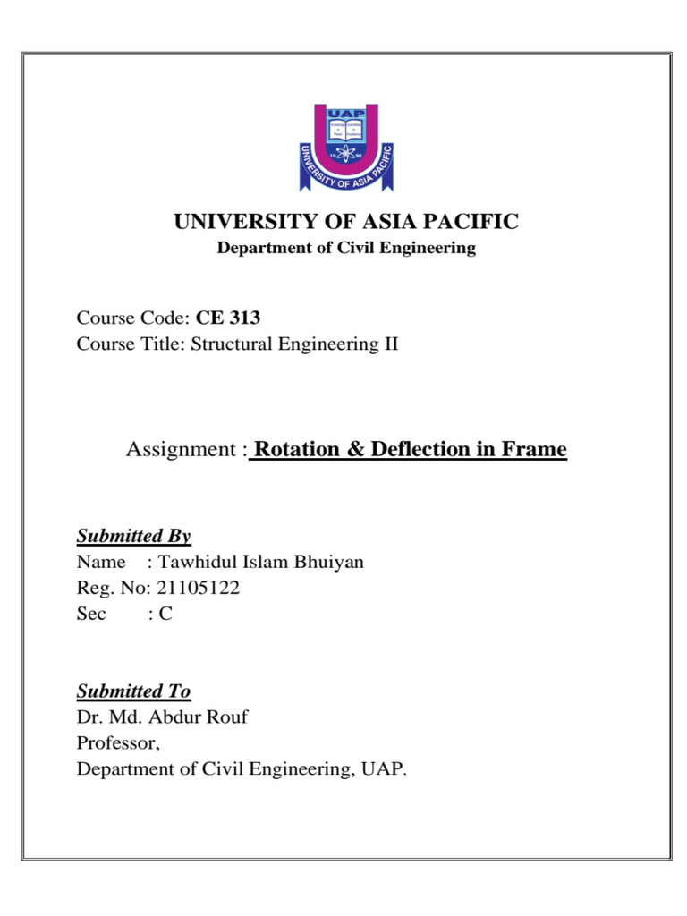 CE 313- Deflection & Rotation of Frame©Tawhid | PDF