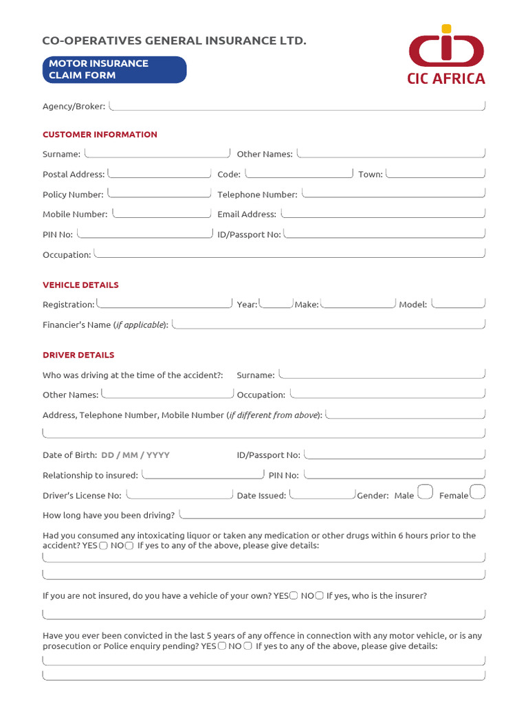 Motor Insurance Claim Form | PDF | Traffic Collision | Vehicle Insurance