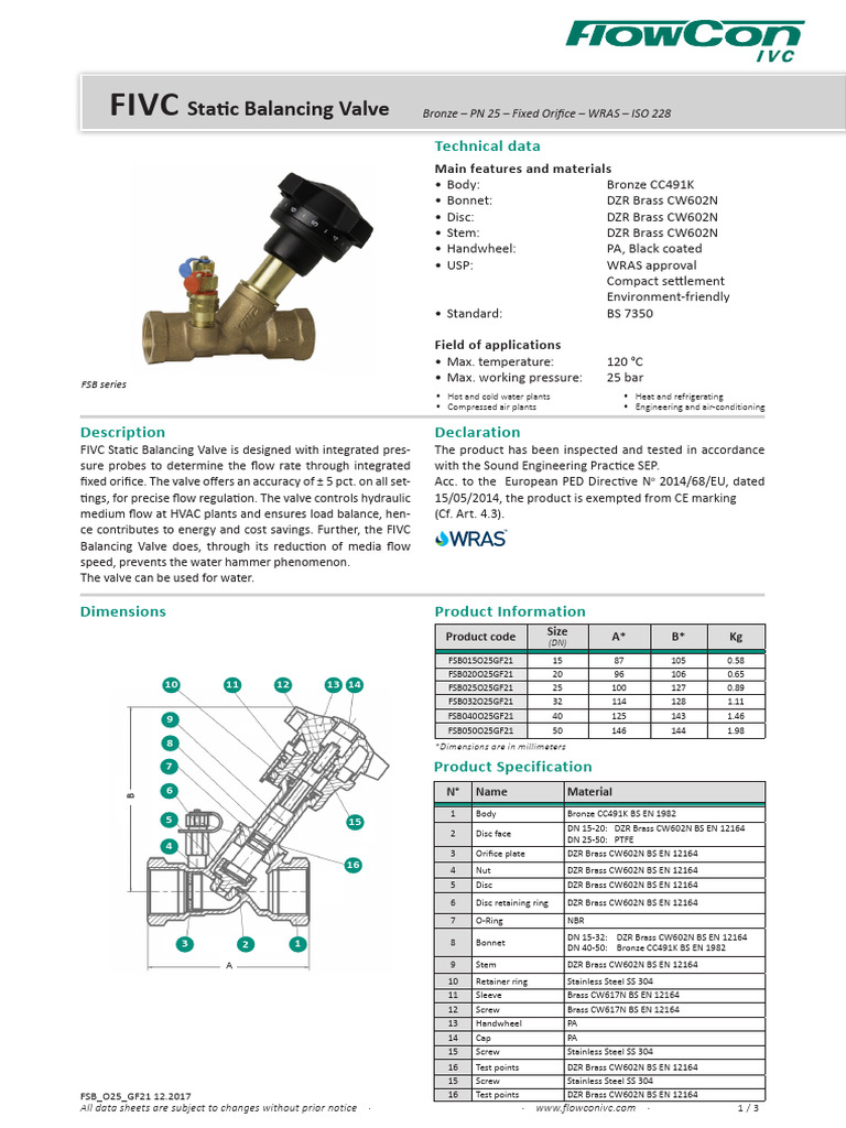 FIVC Bronze Commissioning Valve DN15 50 WRAS | PDF | Valve | Chemical ...