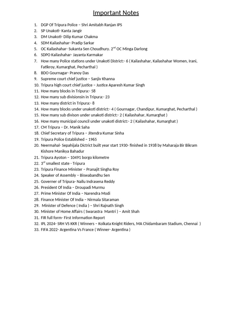 Important Notes | PDF