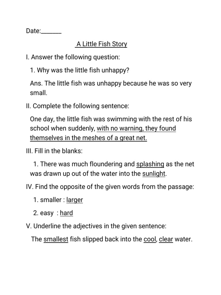 English Comprehension- A Little Fish Story | PDF