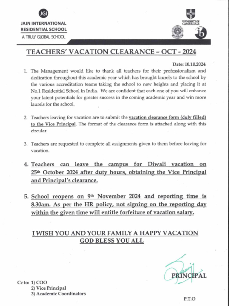 Teachers Vac - CL - Form OCT 2024 | PDF