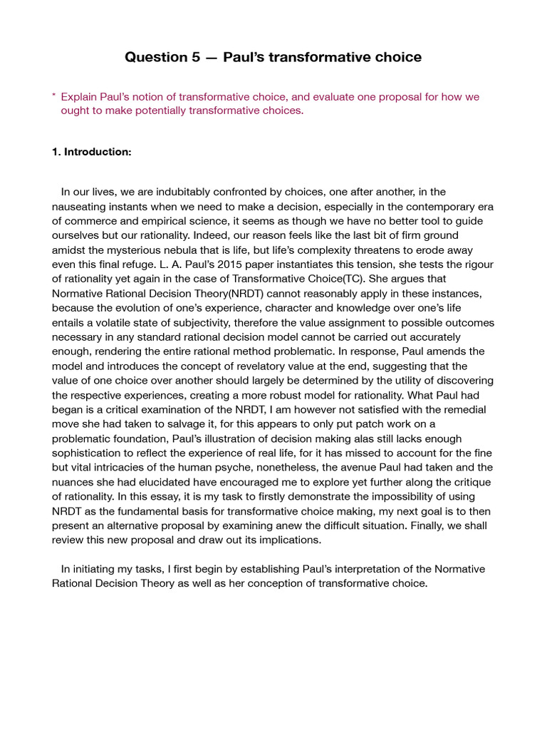 Transformative Choice Sub | PDF | Rationality | Utility