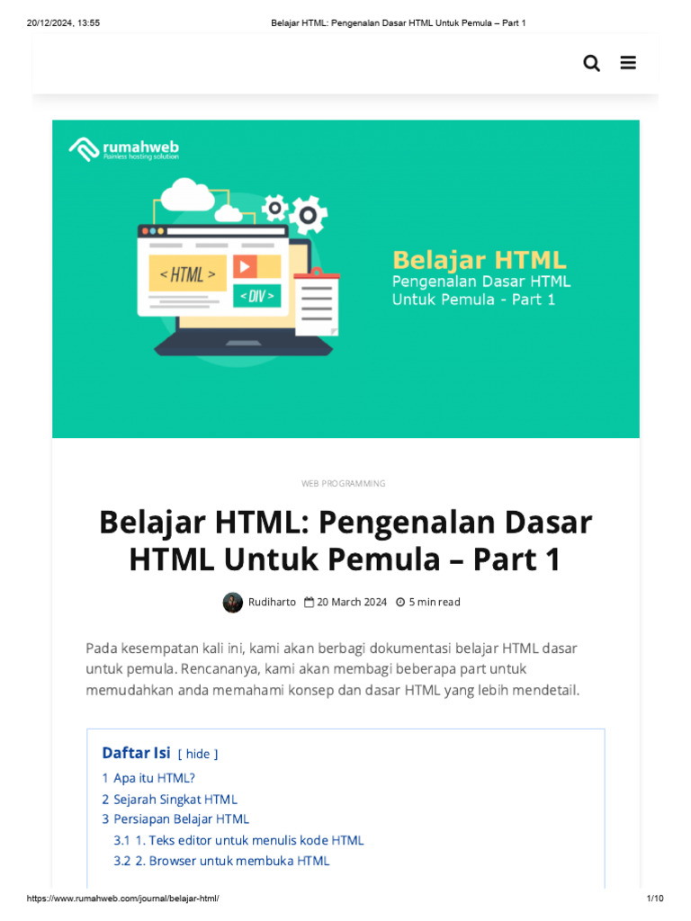 Belajar HTML - Pengenalan Dasar HTML Untuk Pemula - Part 1 | PDF