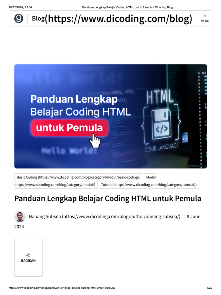 Panduan Lengkap Belajar Coding HTML Untuk Pemula - Dicoding Blog | PDF