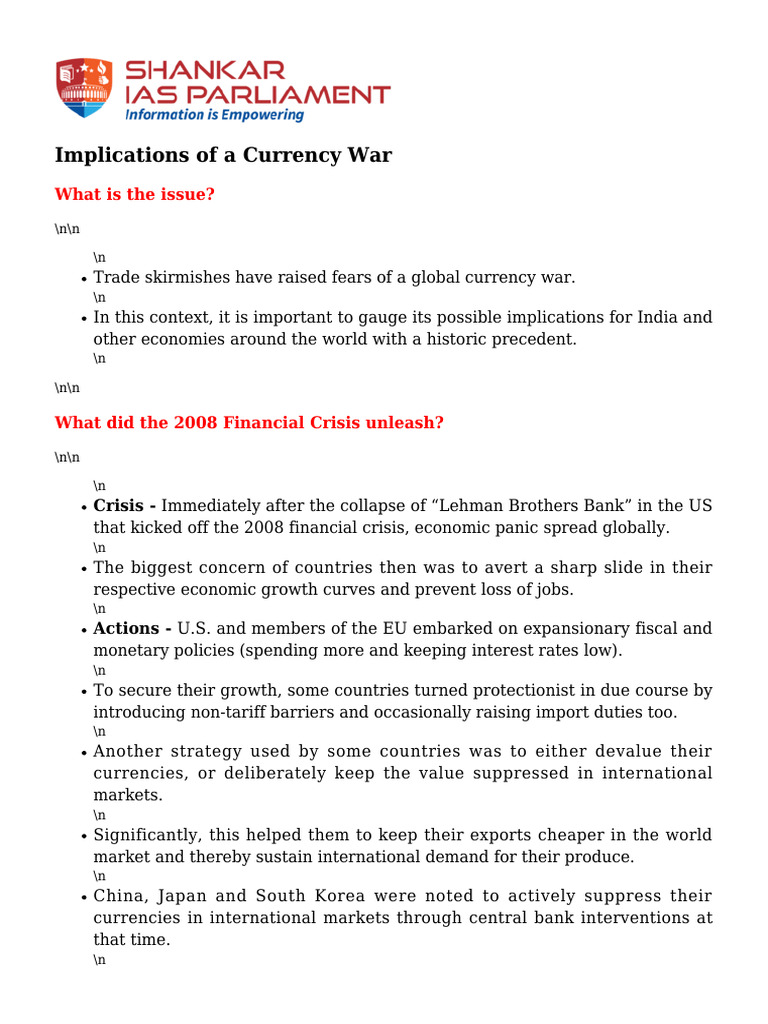 Implications of A Currency War | PDF | Tariff | Currency