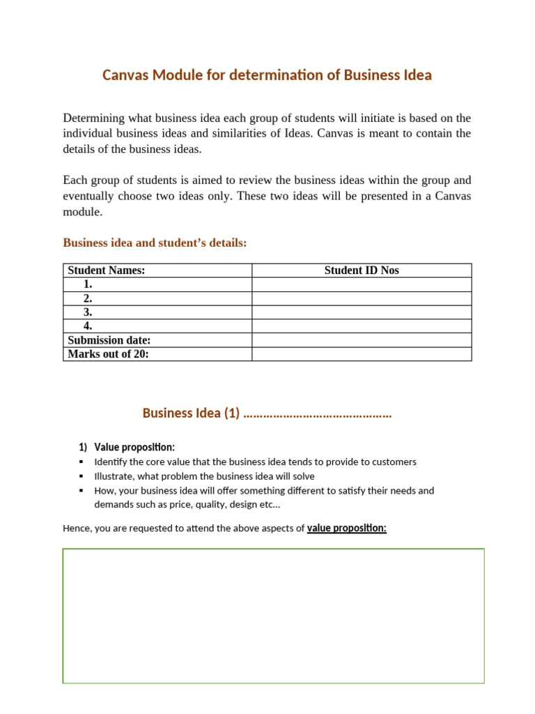 Canvas Module Report For Business Idea | PDF | Marketing | Cost