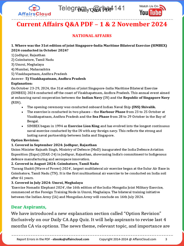 AC 1-30th Nov 2024 Q&A English PDF - Watermark | PDF | Stuttering | Bric