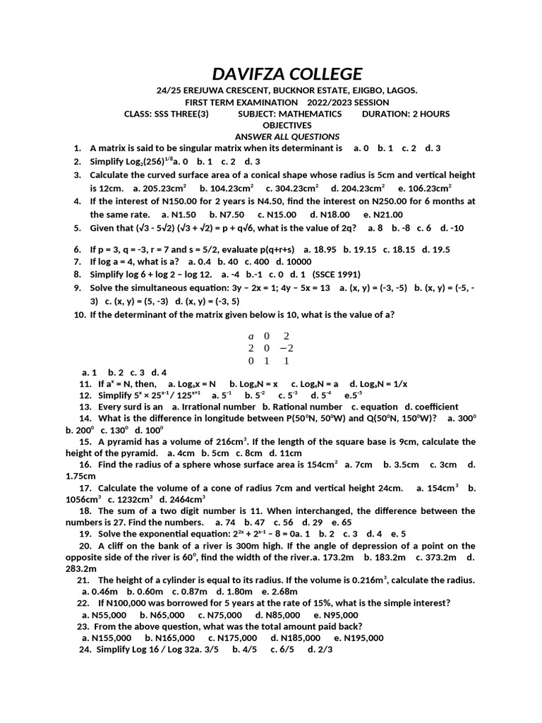 1st Term Examination | PDF | Latitude | Sphere