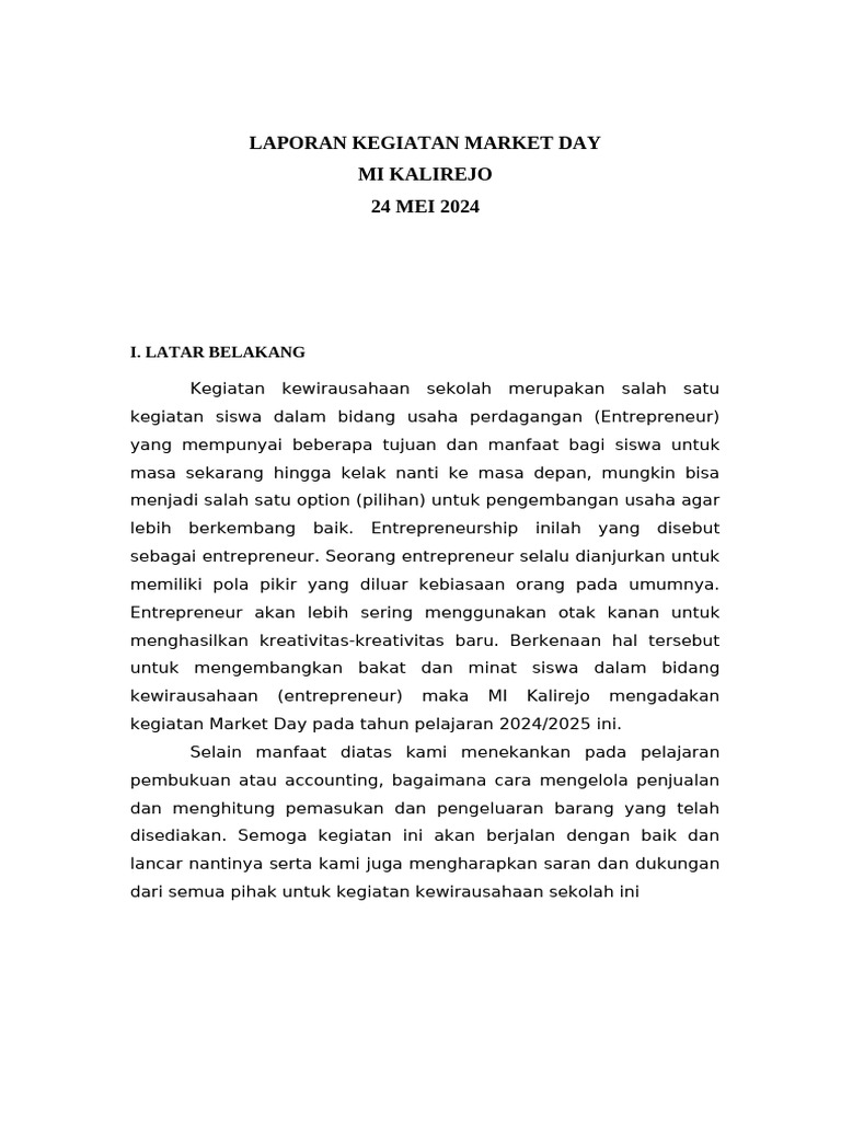 Laporan Kegiatan Market Day | PDF