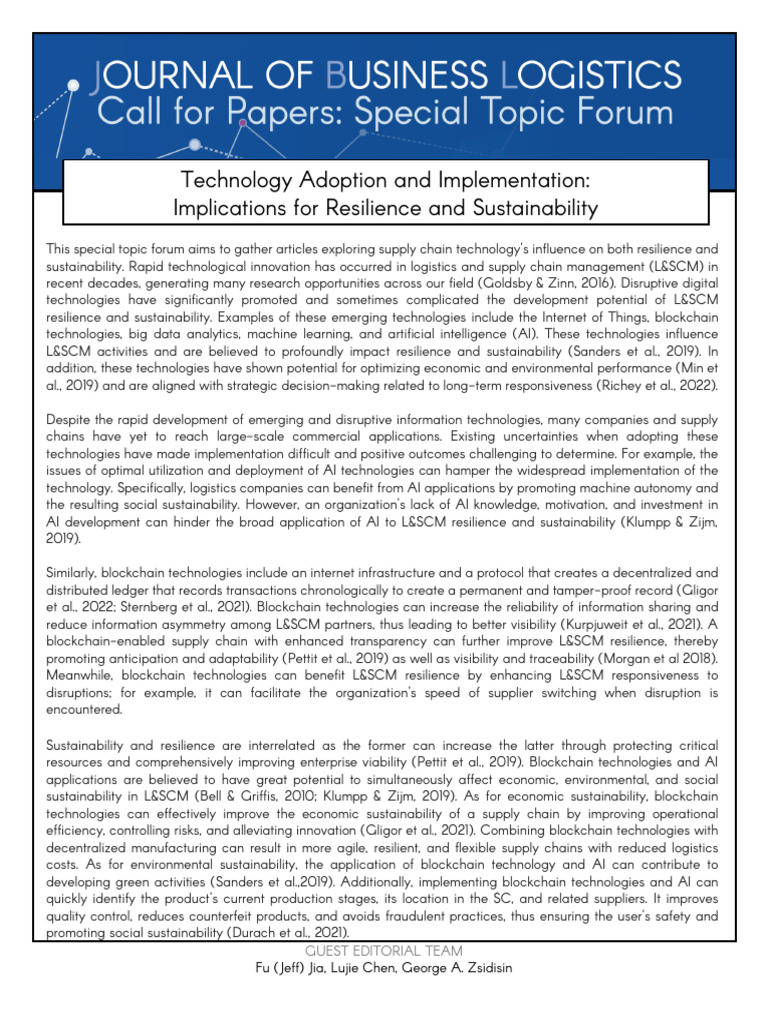 L&SCM Tech for Resilience & Sustainability | PDF | Supply Chain ...
