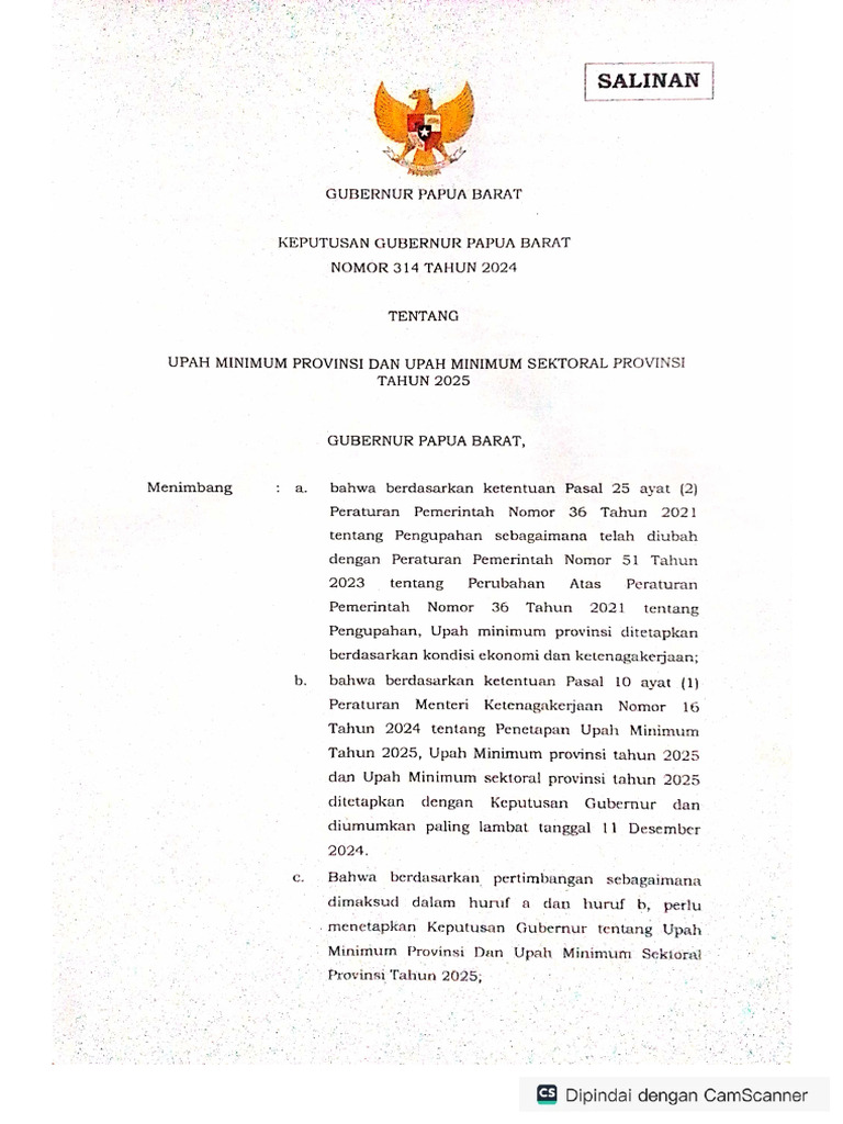 Salinan SK UMP Papua Barat | PDF
