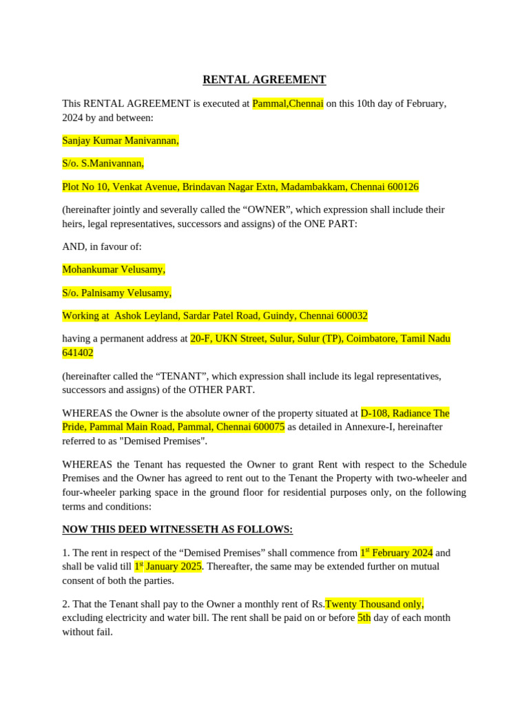 Rental Agreement draft | PDF | Leasehold Estate | Private Law