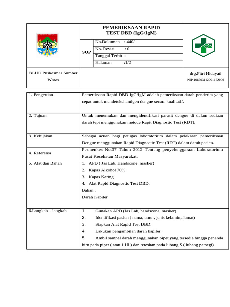 SOP Pemeriksaan DBD | PDF