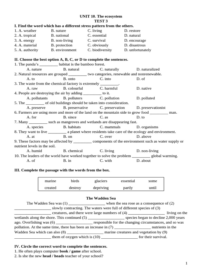 36. UNIT 10. The ecosystem - TEST 3 | PDF | Extinction | Natural ...
