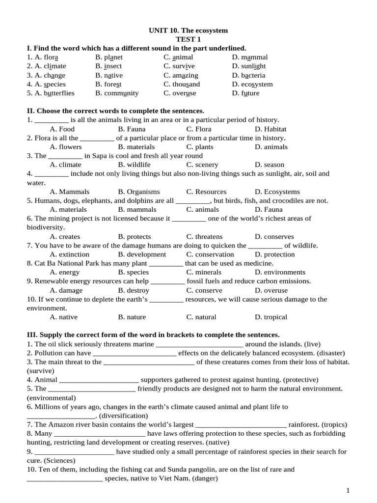 UNIT 10. The Ecosystem - TEST 1 | PDF | Deforestation | Amazon Rainforest