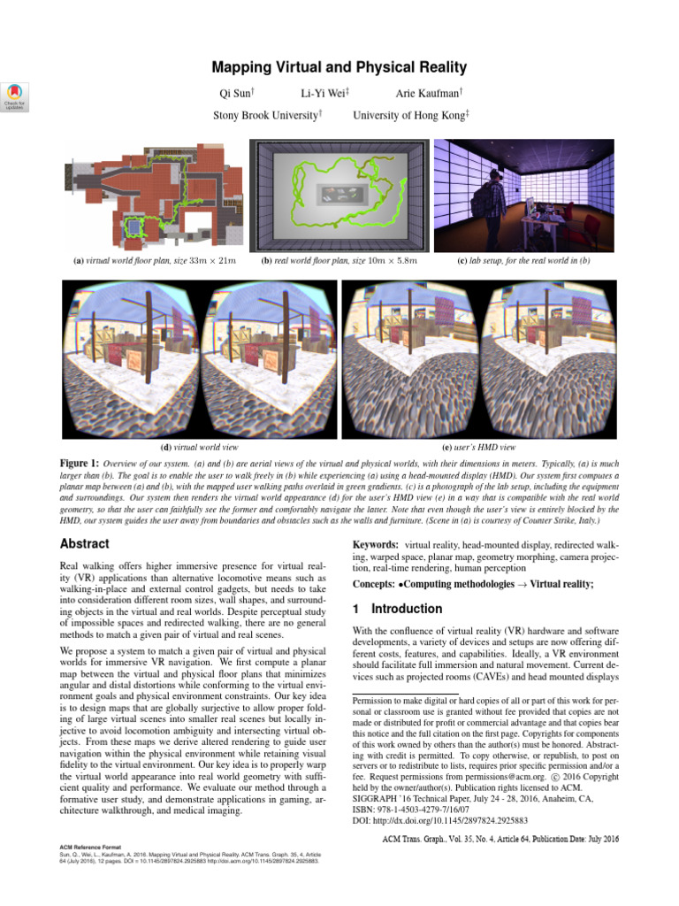 Mapping Virtual and Physical Reality_Qi Sun, Li-Yi Wei, Arie Kaufman | PDF | Virtual Reality ...