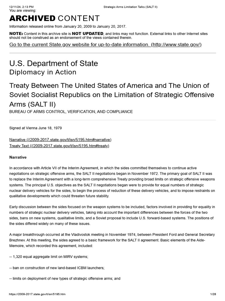 Strategic Arms Limitation Talks (SALT II) | PDF | Intercontinental ...