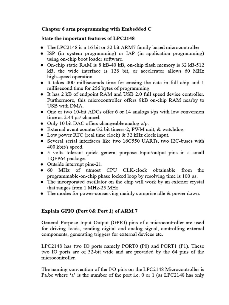 LPC2148 ARM7 Microcontroller Features | PDF | Microcontroller | Digital Electronics