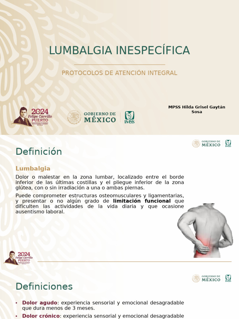 LUMBALGIA INESPECÍFICA | PDF | Dolor lumbar | Dolor