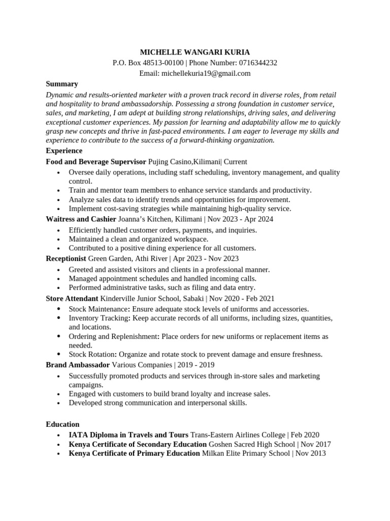 Michelle_CV[1]M | PDF | Business | Business Economics