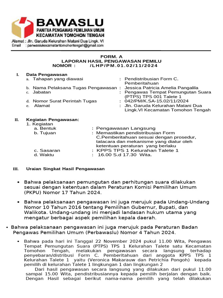 LHP _TPS_1_TALETE_1_Distribusi_Form_C._Pemberitahuan | PDF