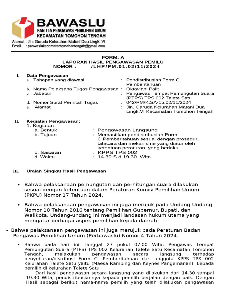 LHP PTPS 2 - Distribusi - Form - C. - Pemberitahuan | PDF