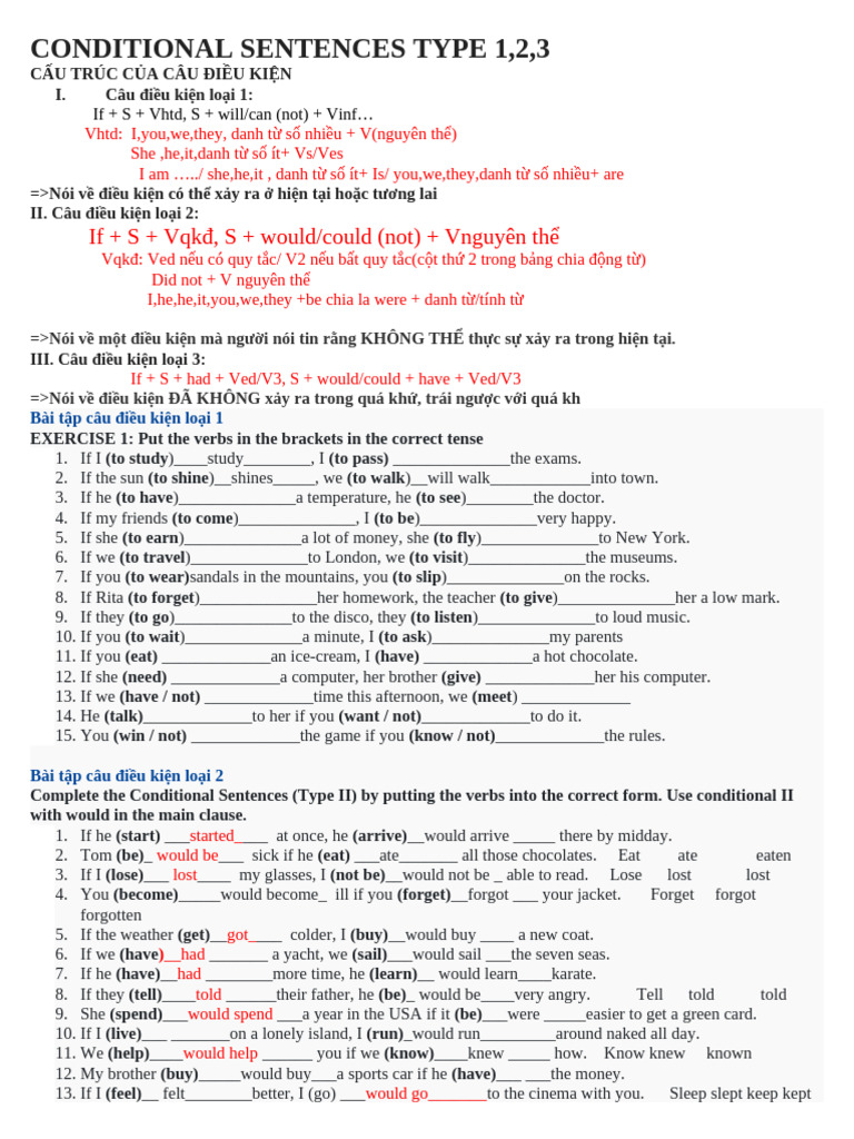 Conditional Sentences Type 1,2,3 | PDF
