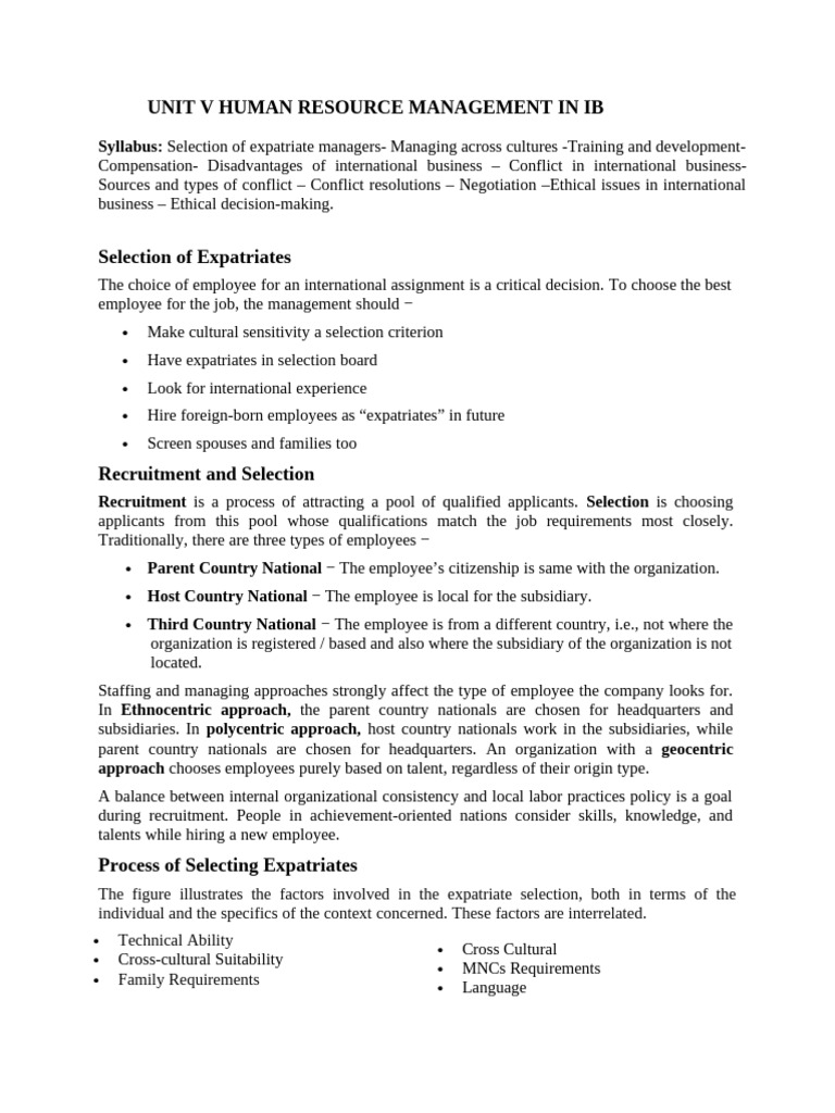 Unit 5 - IB - BA4302 - Human Resource Management in International ...