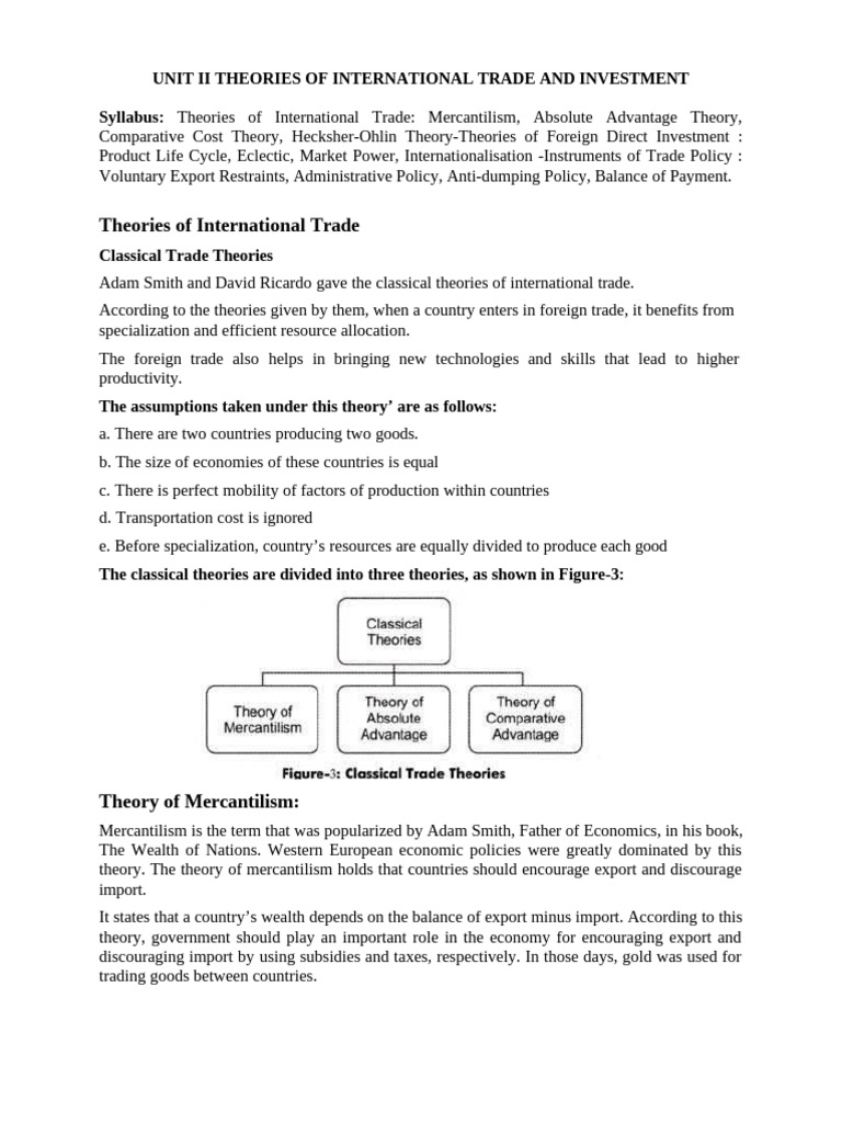 IB - Unit 2 - Theories of International Trade and Investment | PDF | Dumping (Pricing Policy ...
