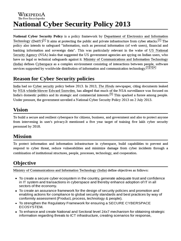National Cyber Security Policy 2013 | PDF | Information Technology ...