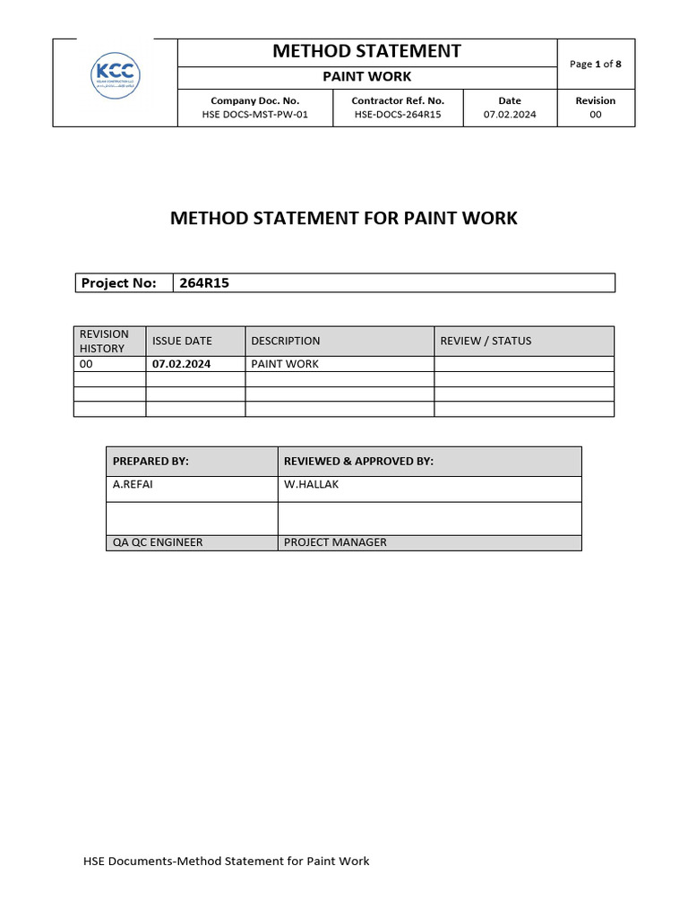 14.PAINT WORK - Method Statement | PDF | Paint | Personal Protective Equipment