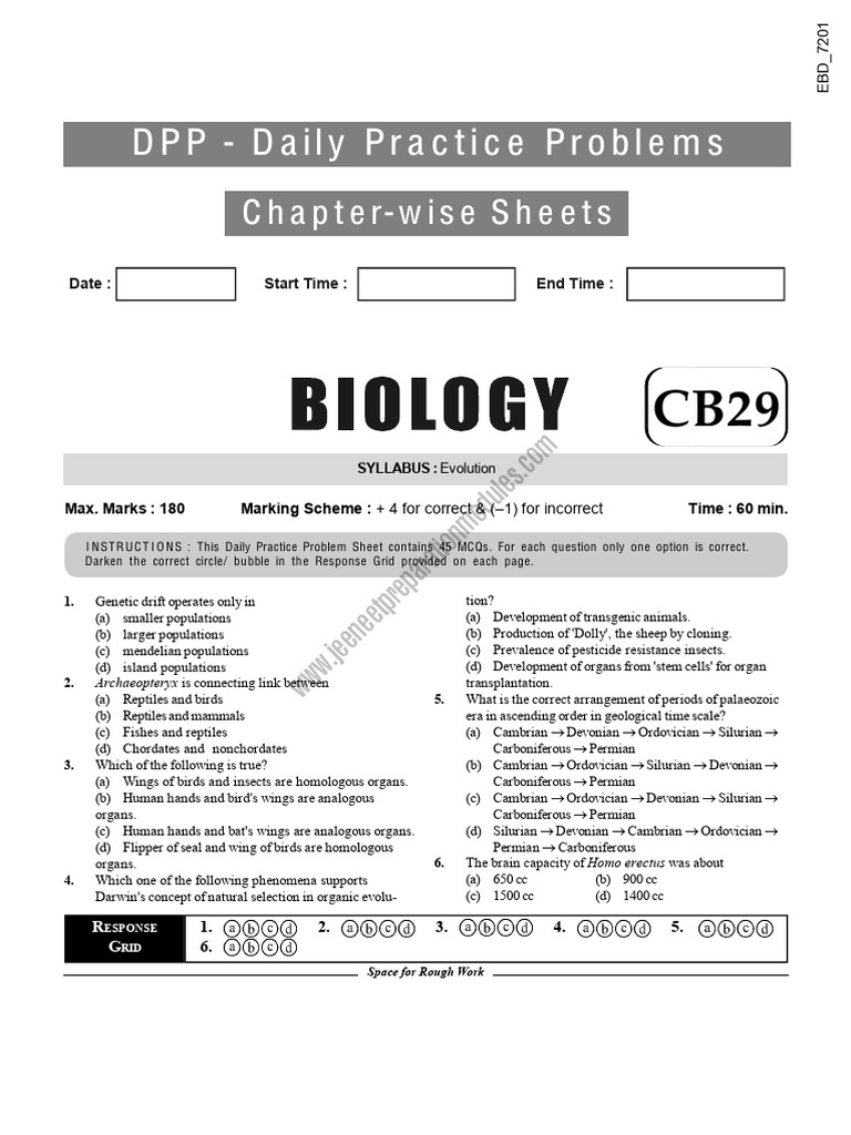 DIsha Bio Chapterwise practice questions DPP 2 | PDF | Evolution | Natural Selection
