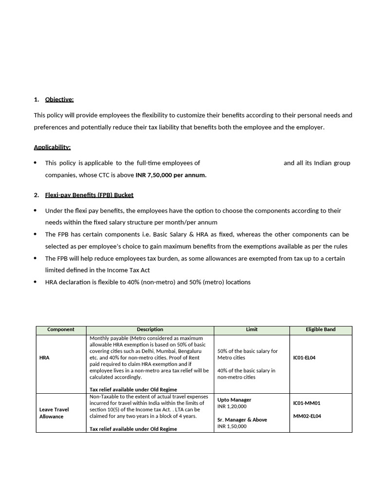 Flexi-Pay Benefits Policy Overview | PDF | Taxes | Tax Exemption