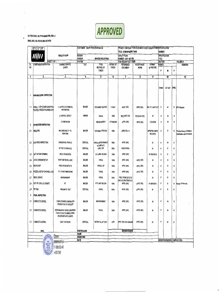 QAP FOR ATMOSPHERIC TANK | PDF