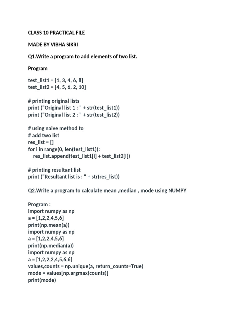 CLASS 10 PRACTICAL FILE (2) | PDF