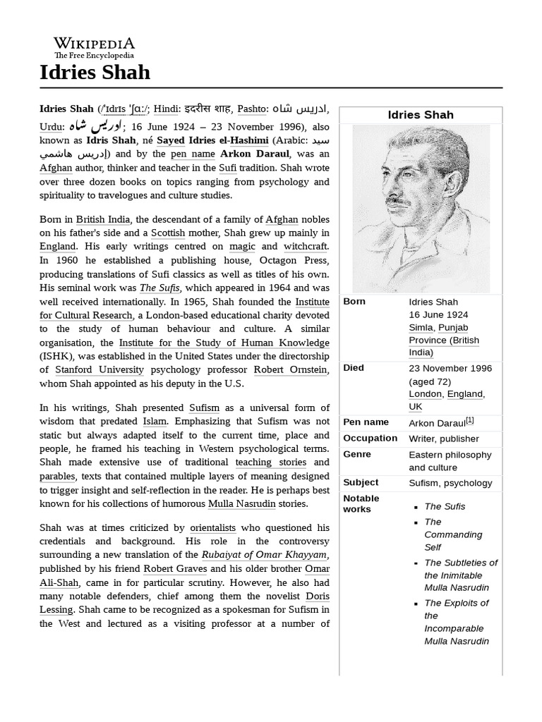 Idries Shah - Wiki & Bibliograaphy | PDF | Sufism