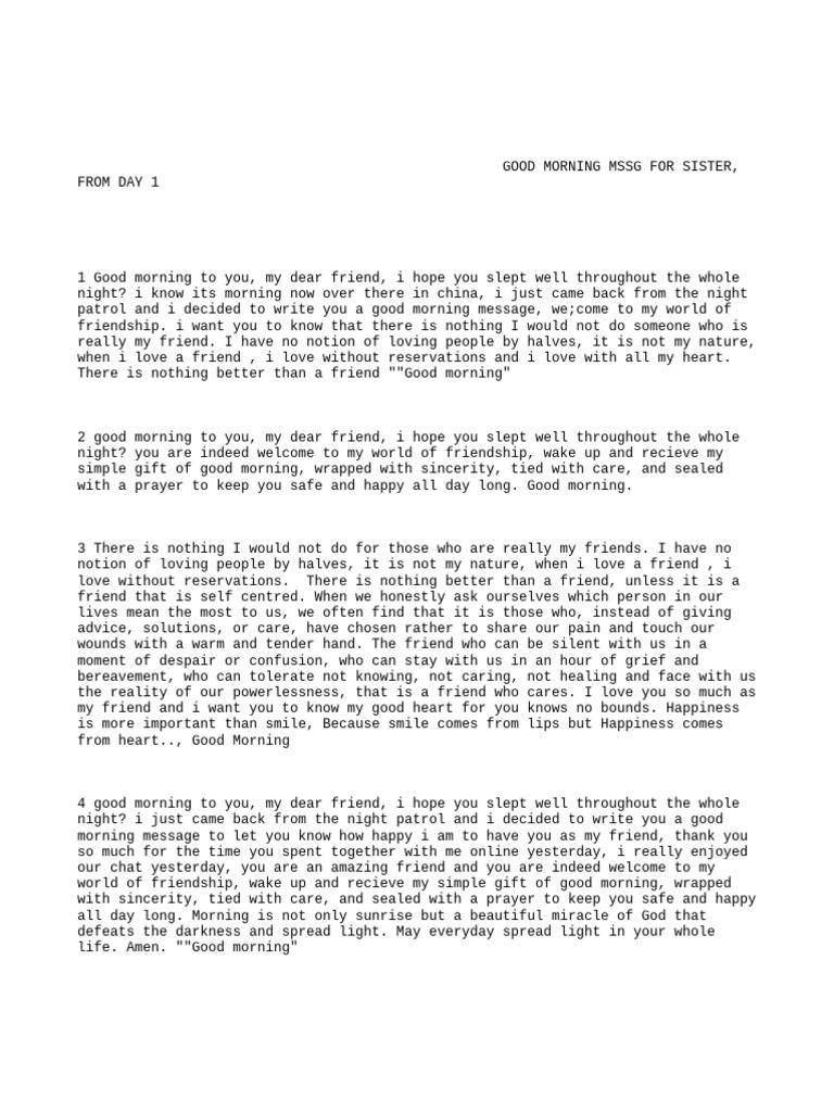 Good Morning Mssg for Sister - Copy | PDF | Happiness | Love