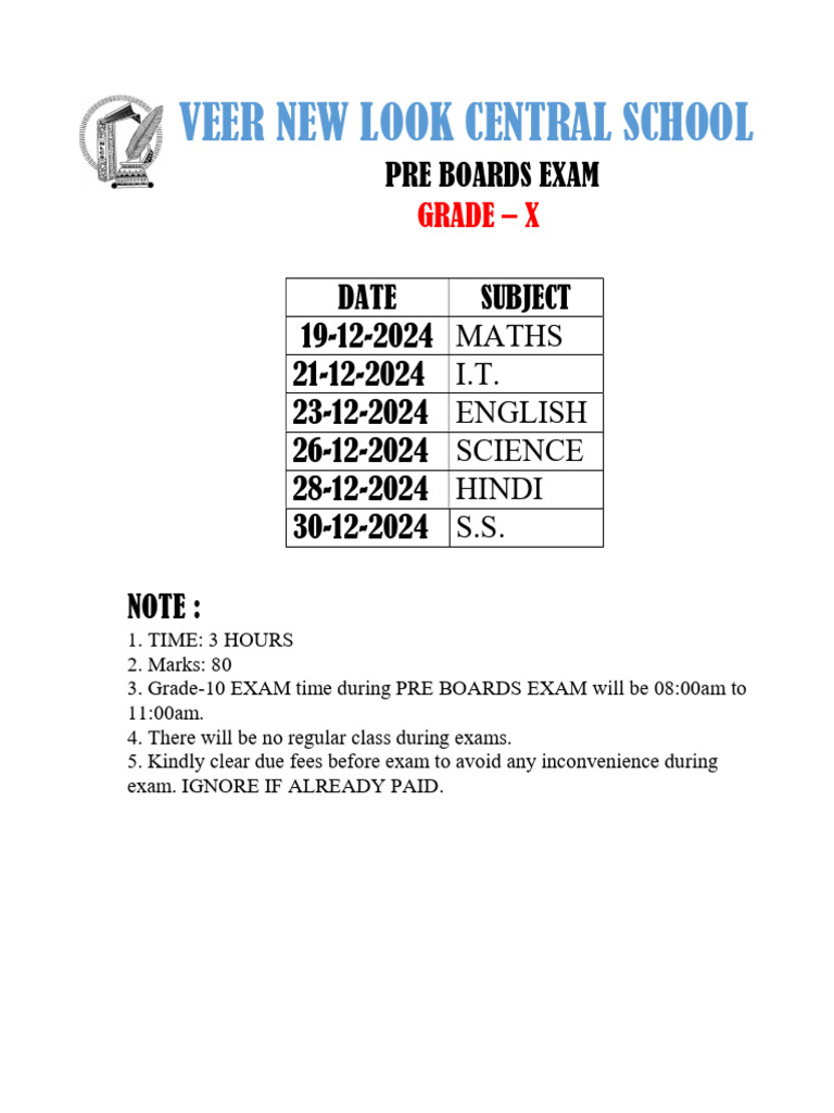Grade-X Pre-Board | PDF