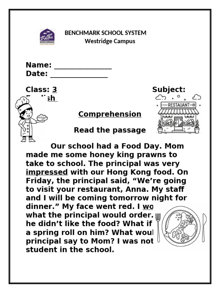 Grade 3 Comprehension Worksheet | PDF