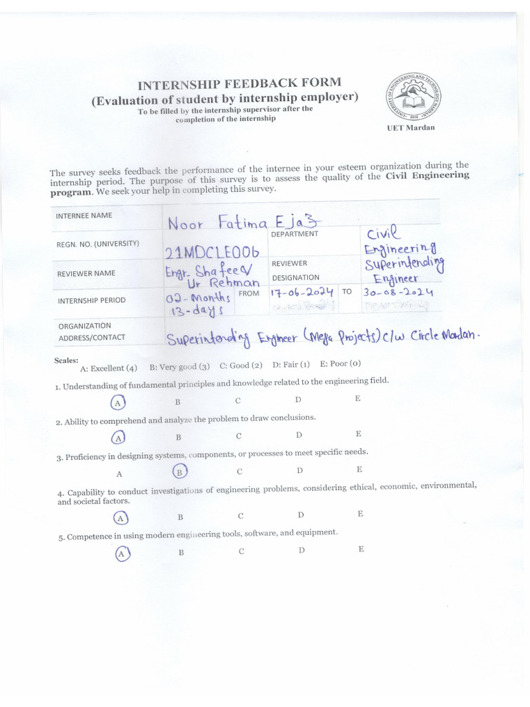 Internship Feedback Form | PDF