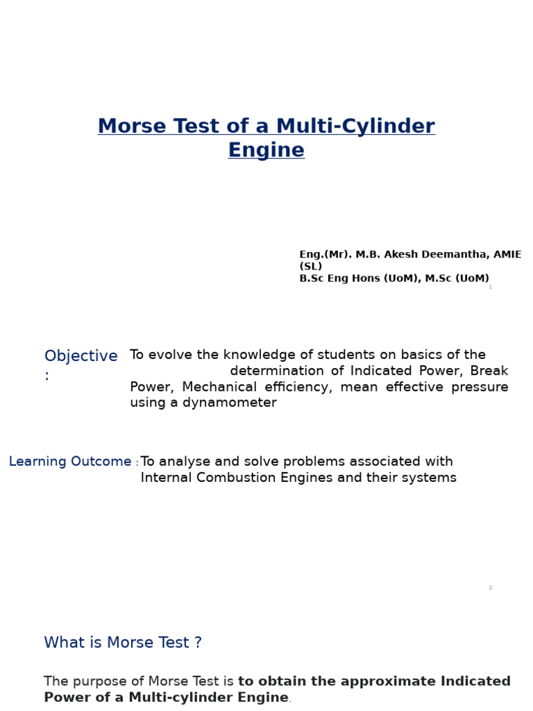 Morse Test | PDF | Internal Combustion Engine | Engines