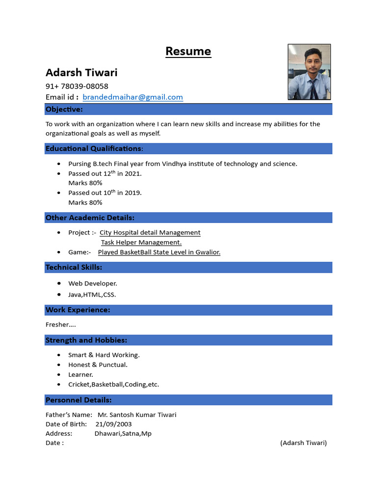 RESUME1 Adarsh Tiwari - Copy | PDF